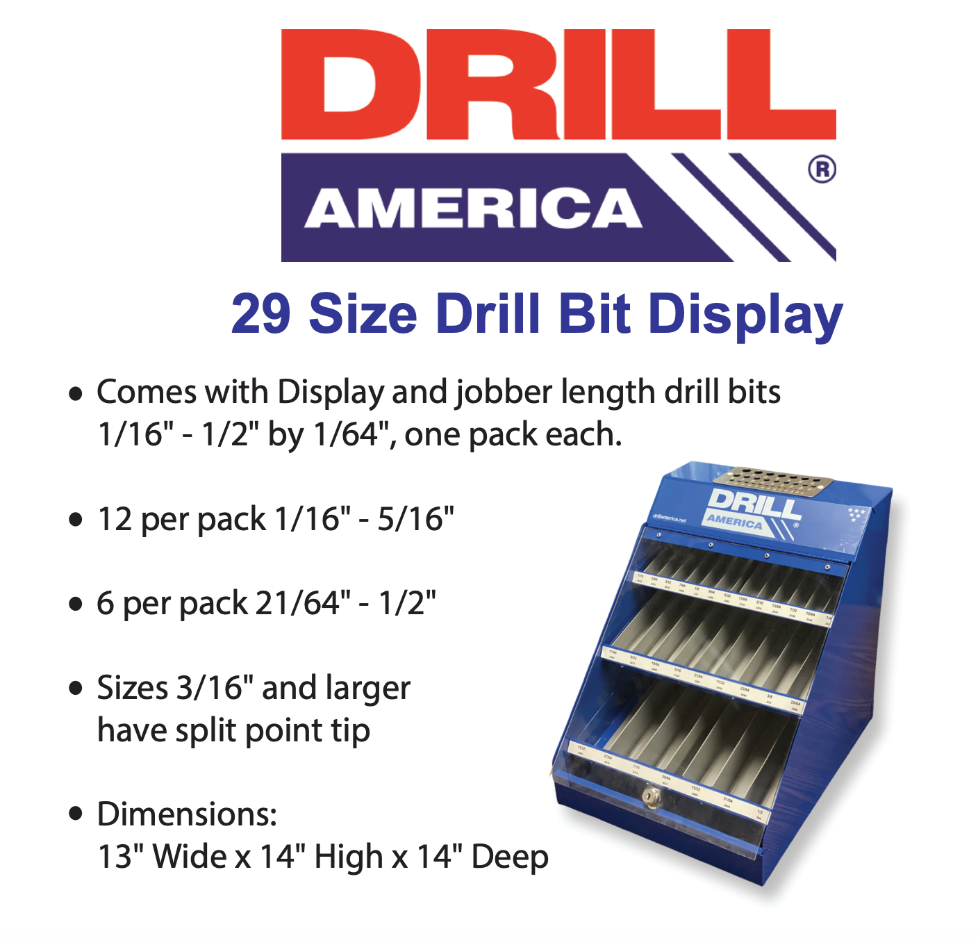 Drill America KFD Series 29 Size HSS Drill Bit Display KFD3F-DISPLAY ...
